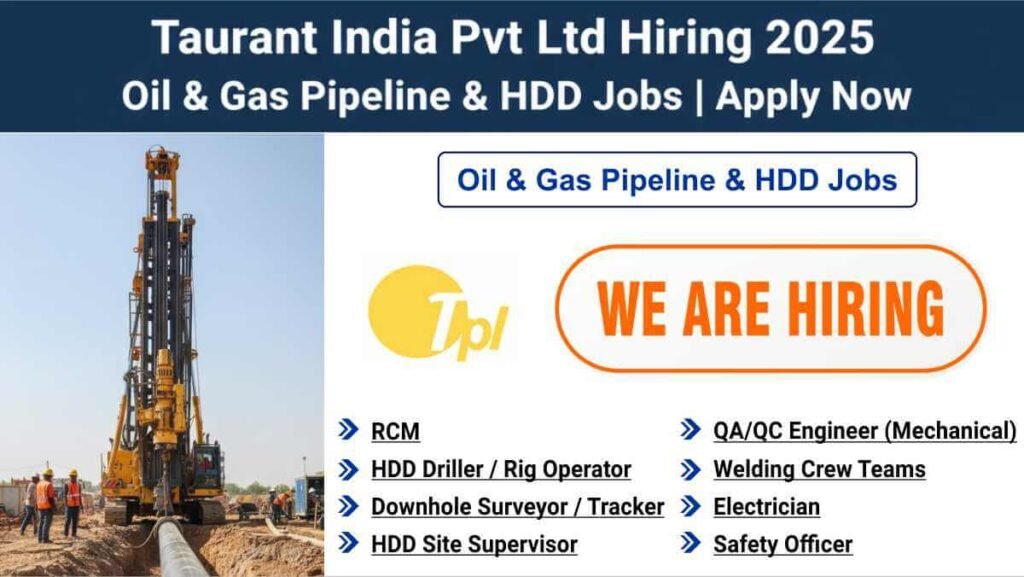 Taurant India Pvt Ltd Hiring 2025 | Oil & Gas Pipeline & HDD Jobs ...